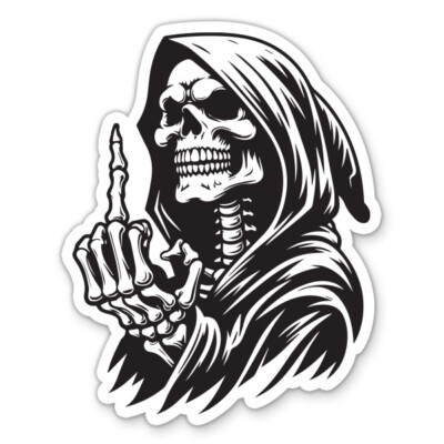 Grim Reaper Skeleton Middle Finger Vinyl Sticker - for Phone Car Laptop ...