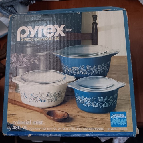 Vintage Pyrex IN BOX Colonial Mist Cinderella Nesting Bowls blue | eBay