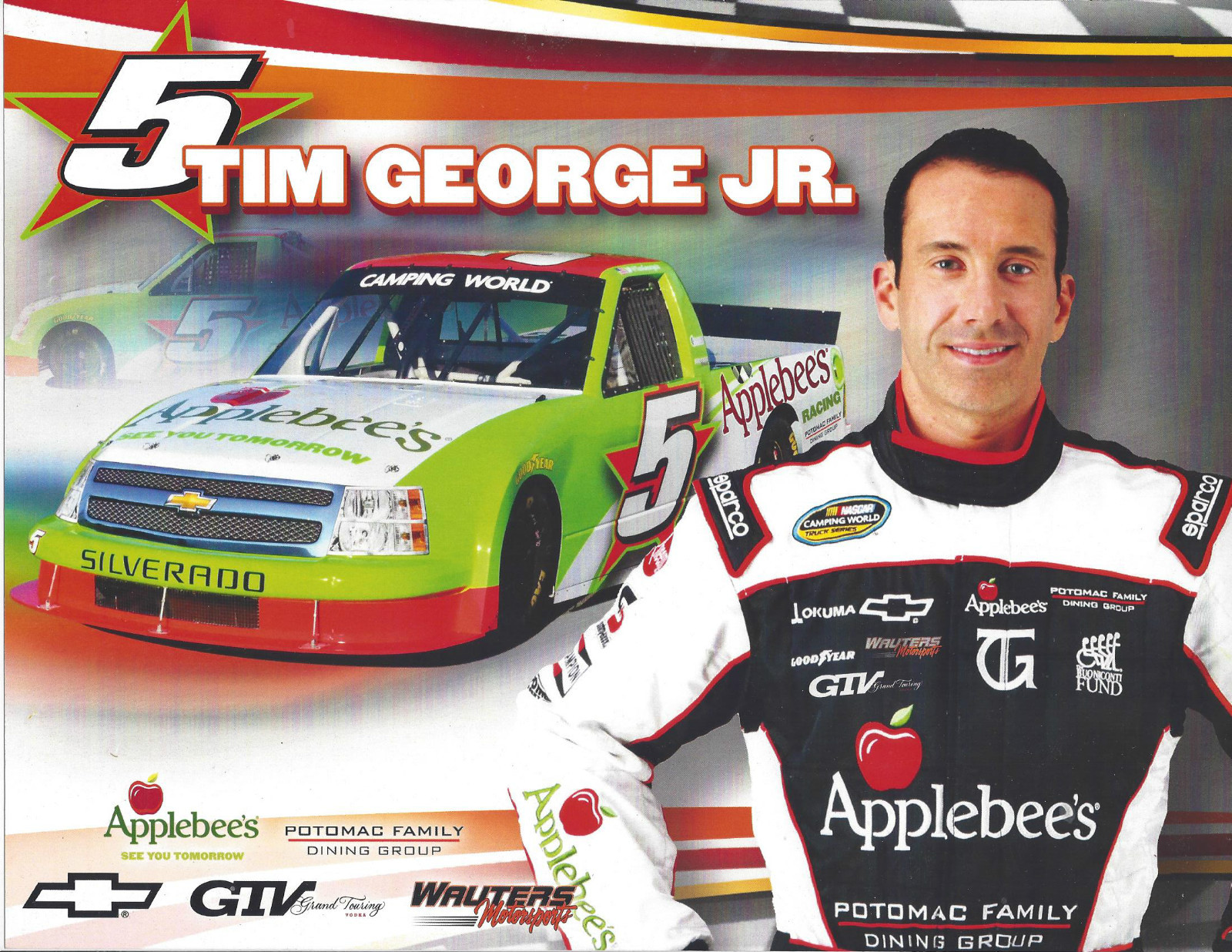 2013 TIM GEORGE JR APPLEBEES 2ND VERSION CHEVY NO HAT #5 NASCAR CWTS ...
