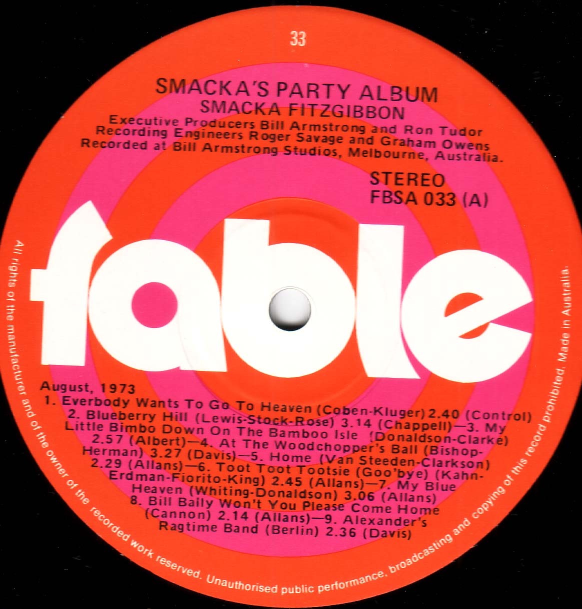 SMACKA FITZGIBBON Smacka's Party Album LP SirH70 | eBay Australia