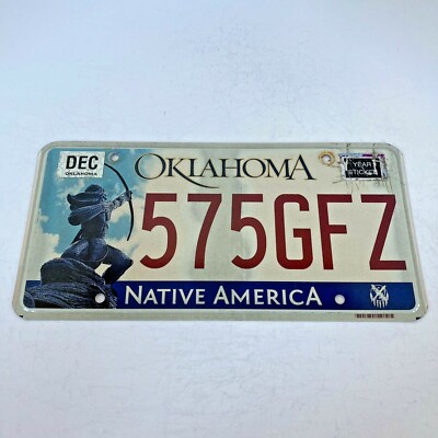 2012 Oklahoma License Plate 575GFZ Native America Man Cave Collector ...