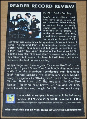 1996 Total VIBE Article Debut Album Review Magazine Clipping Bad Boy ...