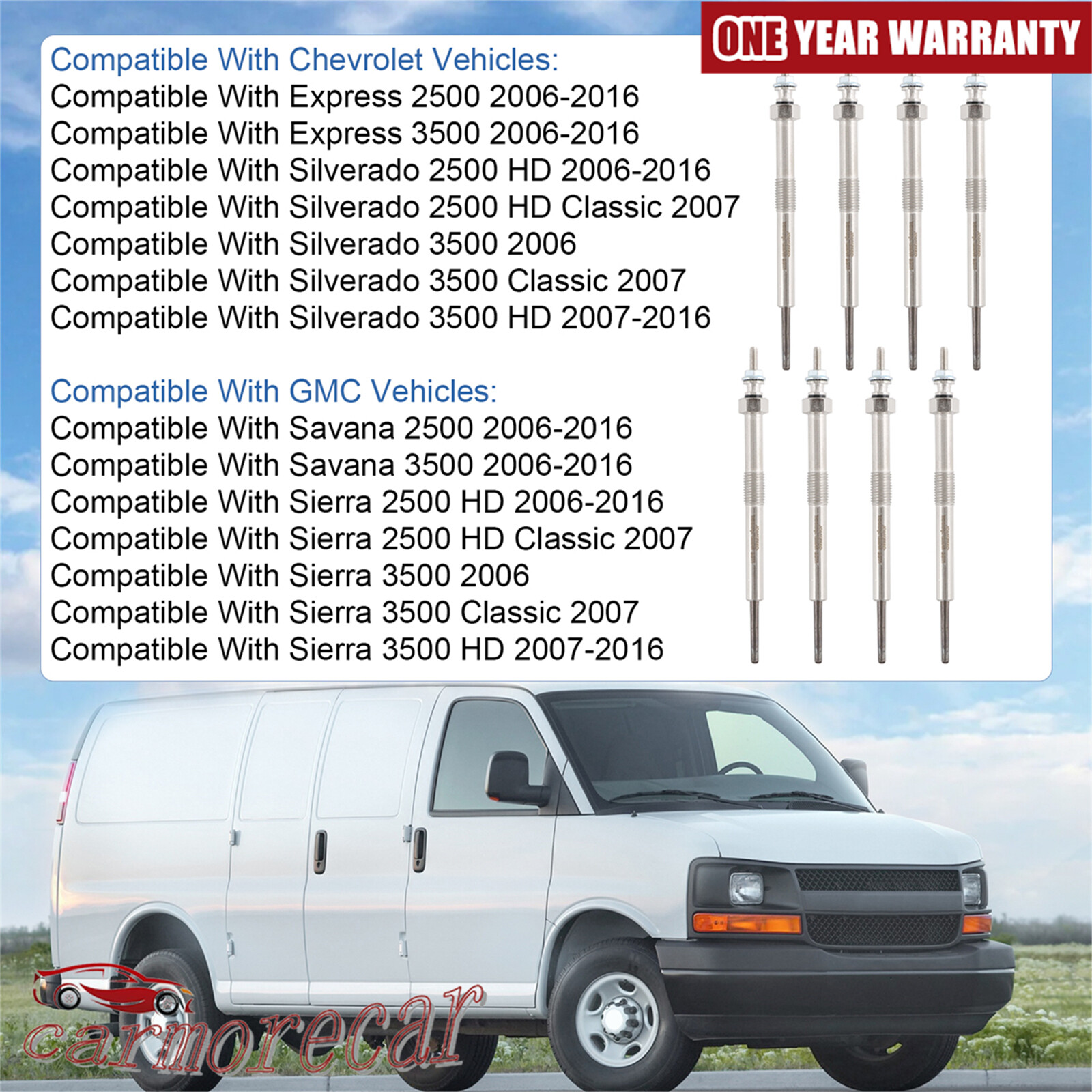 8Pcs Glow Plug For GM LMM LML LBZ Silverado Sierra Duramax 6.6L Diesel ...