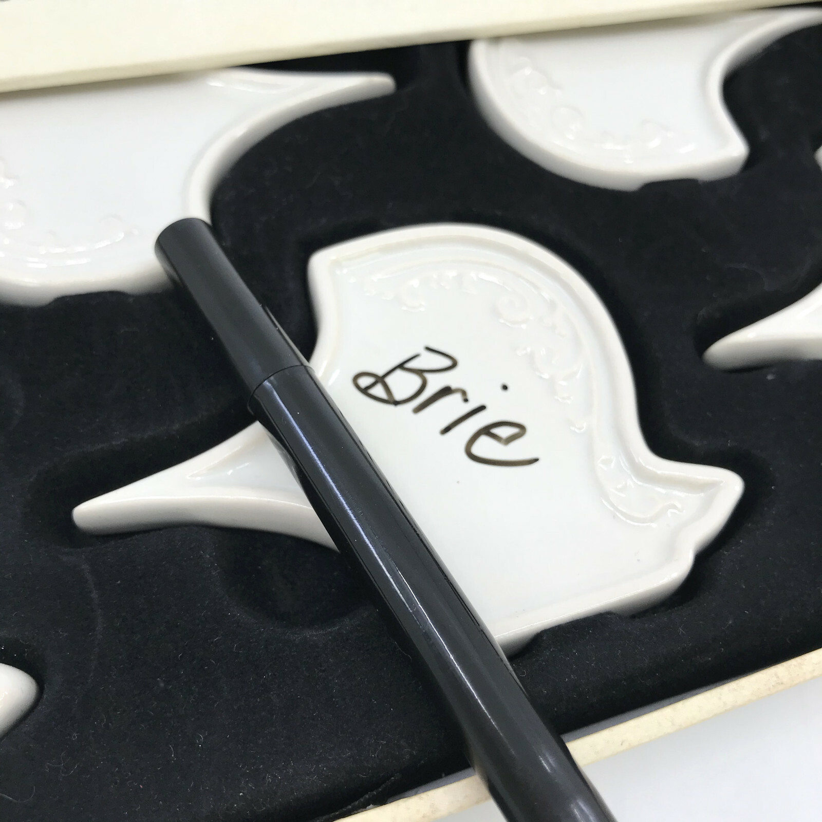 Ceramic Cheese Marker Picks Reusable Set 6 w Pen Petite Maison Boxed ...