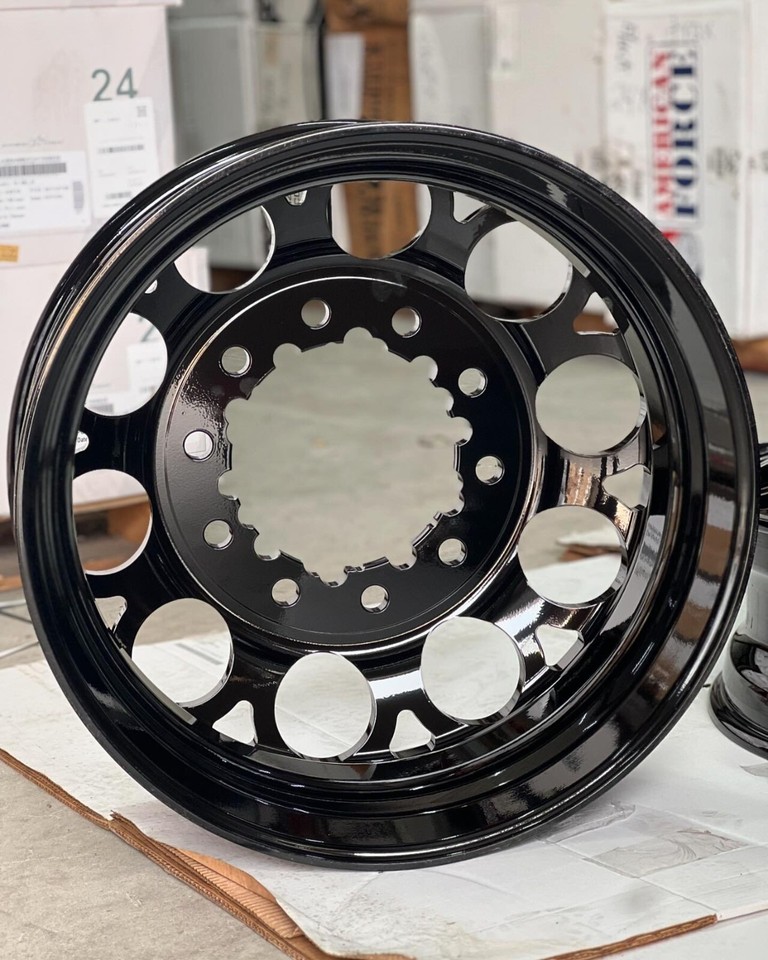 24” CUSTOM CUT ALCOA BLACK WHEELS DUALLY TRUCKS W/35125024 Tire caps ...