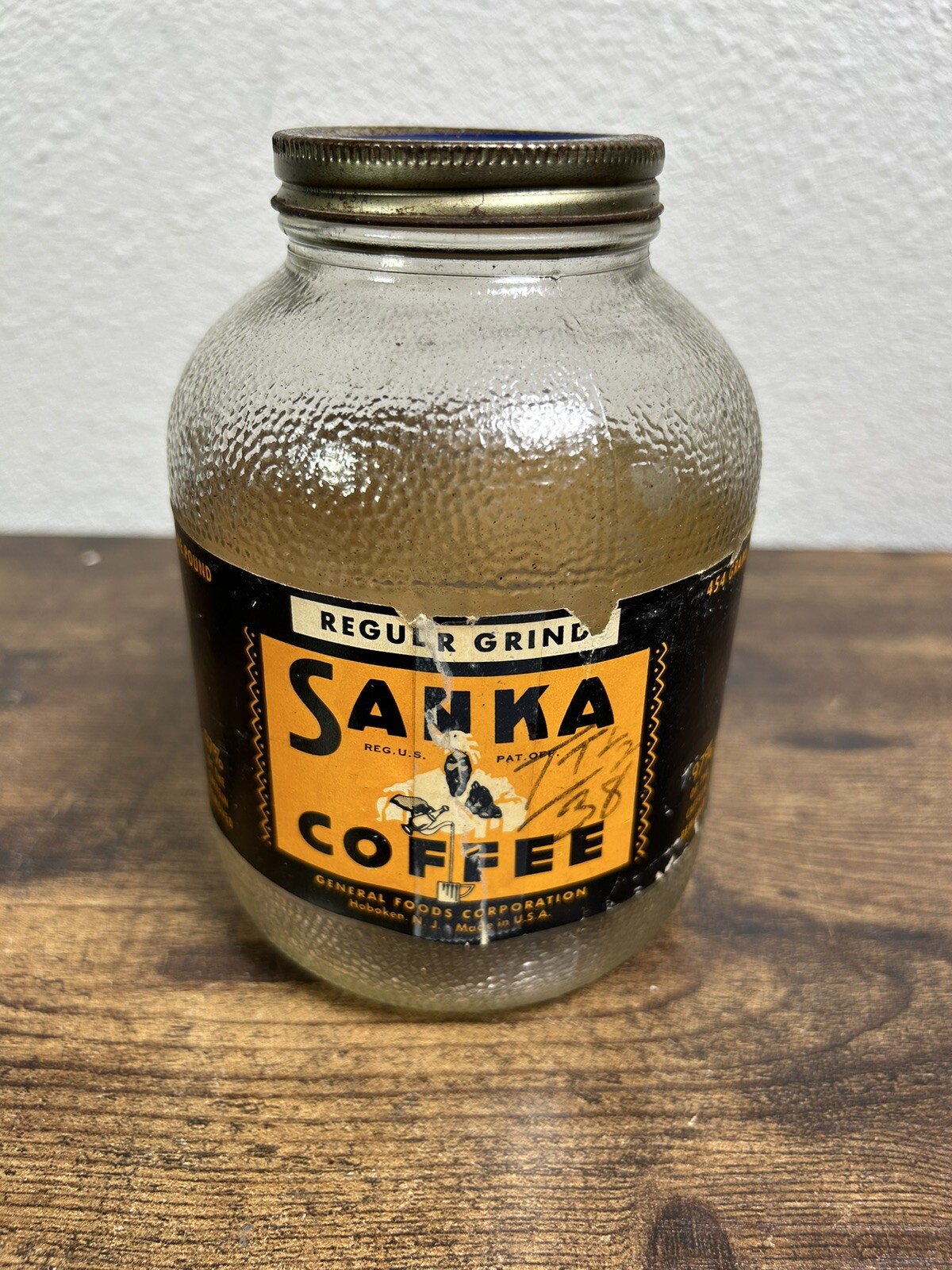Vintage Sanka Coffee Tin Glass Jar with Lid 1 Lb General Foods Corp ...