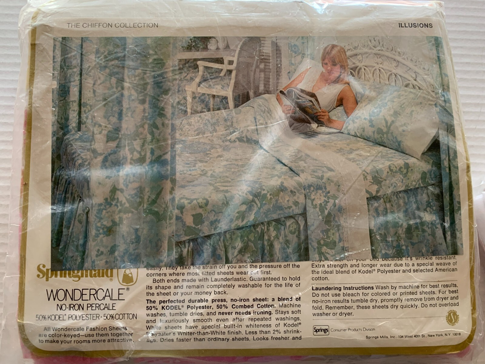 Vtg Springmaid King Flat Sheet + Pillowcases NIP Pink Floral Illusions ...