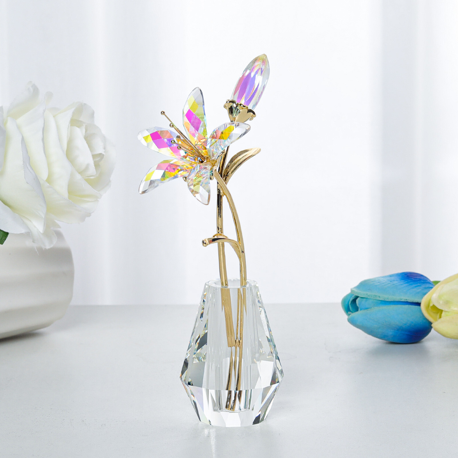 AB Color Crystal Calla Lily Flower Figurine Collectible With Crystal ...