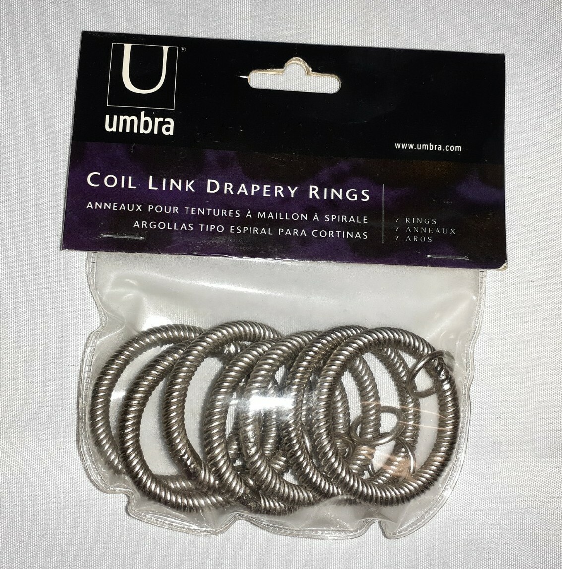 NOS Set of 7 Umbra Coil Link Spiral Corkscrew Loop Silver Metal Drapery ...