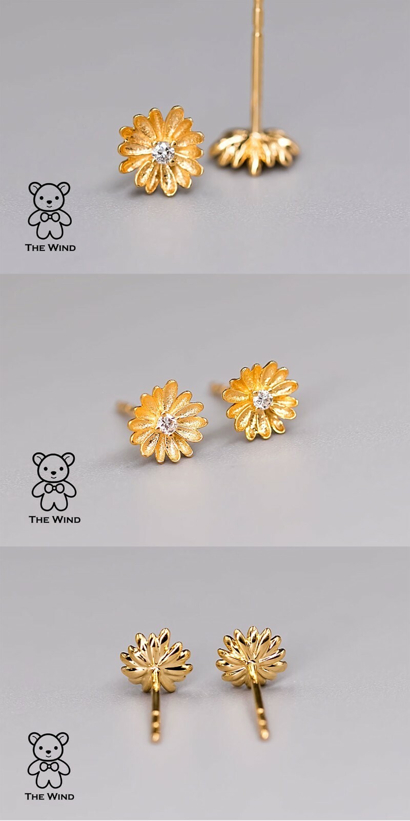 Small Diamond Marguerites Flower Stud Earrings 18K Yellow Gold ...