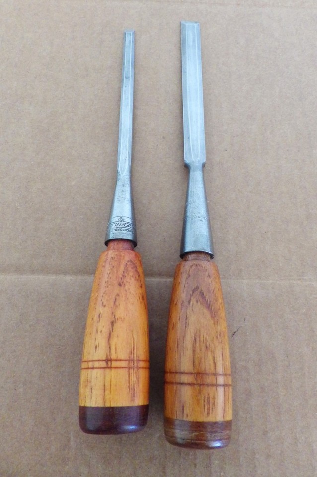 5 vtg Marples Greenlee bevel edge chisel set woodwork Sheffield 1" 1/2 ...