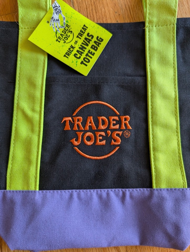 Trader Joe's Mini Halloween Canvas Tote Bag. RARE MULTI COLOR Purple ...