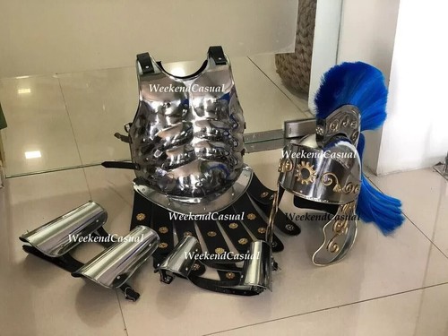 Medieval Roman Muscle Armor Cuirass Set Guard Helmet LARP Silver with ...