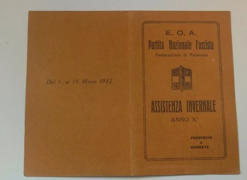 Tessera fascista PNF EOA Palermo Sicilia Fascismo MVSN DUCE Mussolini ...