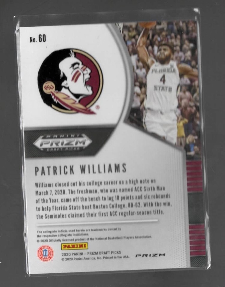 2020 Panini Prizm Draft Picks Patrick Williams Florida State #60 RWB ...
