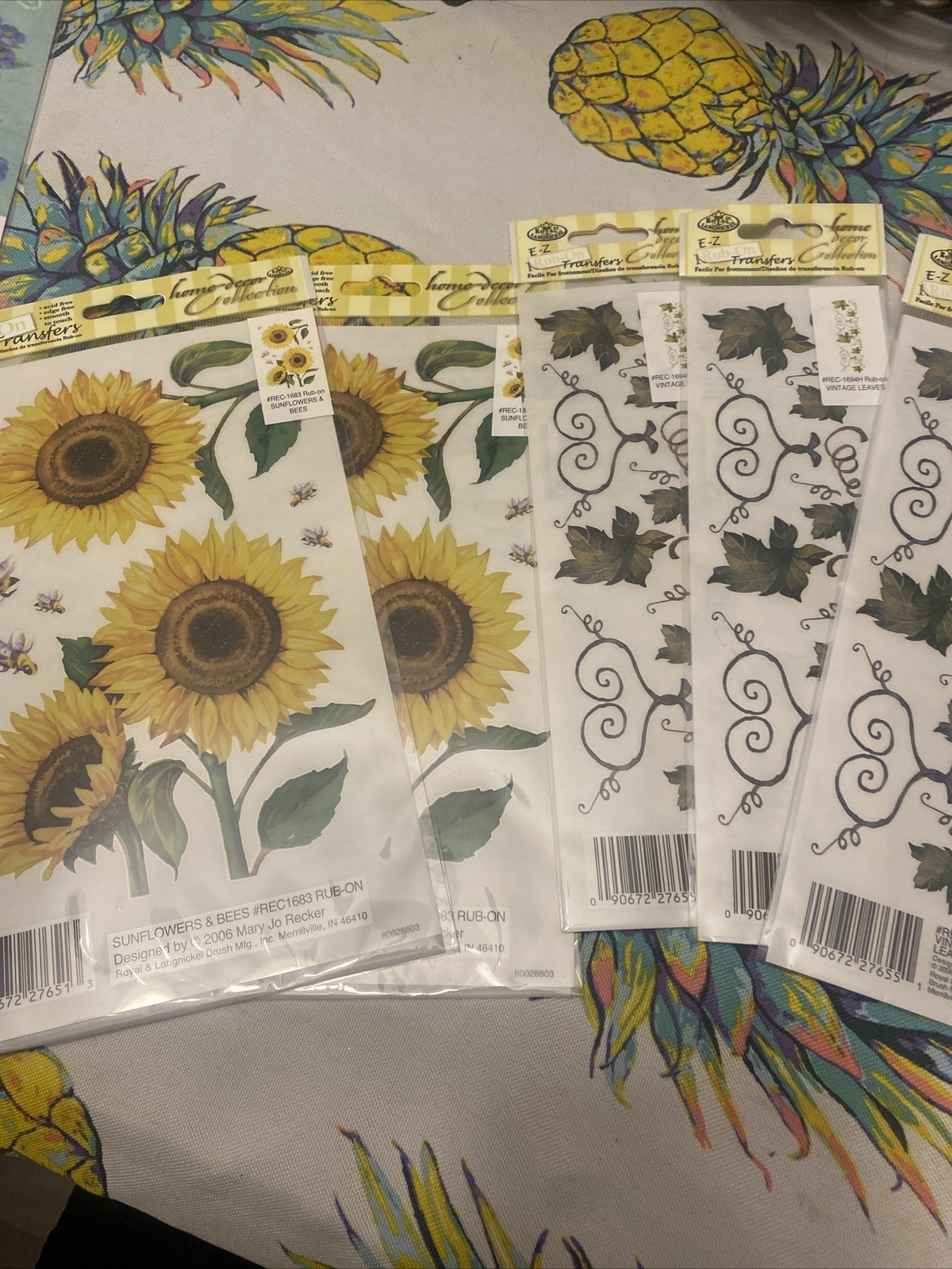 Royal Rub-Ons Transfers / RETIRED Lot Of 5 Packs New Sunflower/Leaves ...