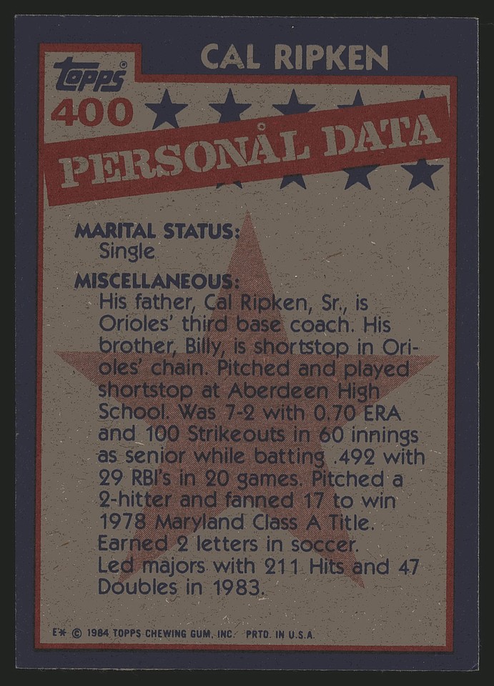 1984 Topps Cal Ripken #400 AS | eBay