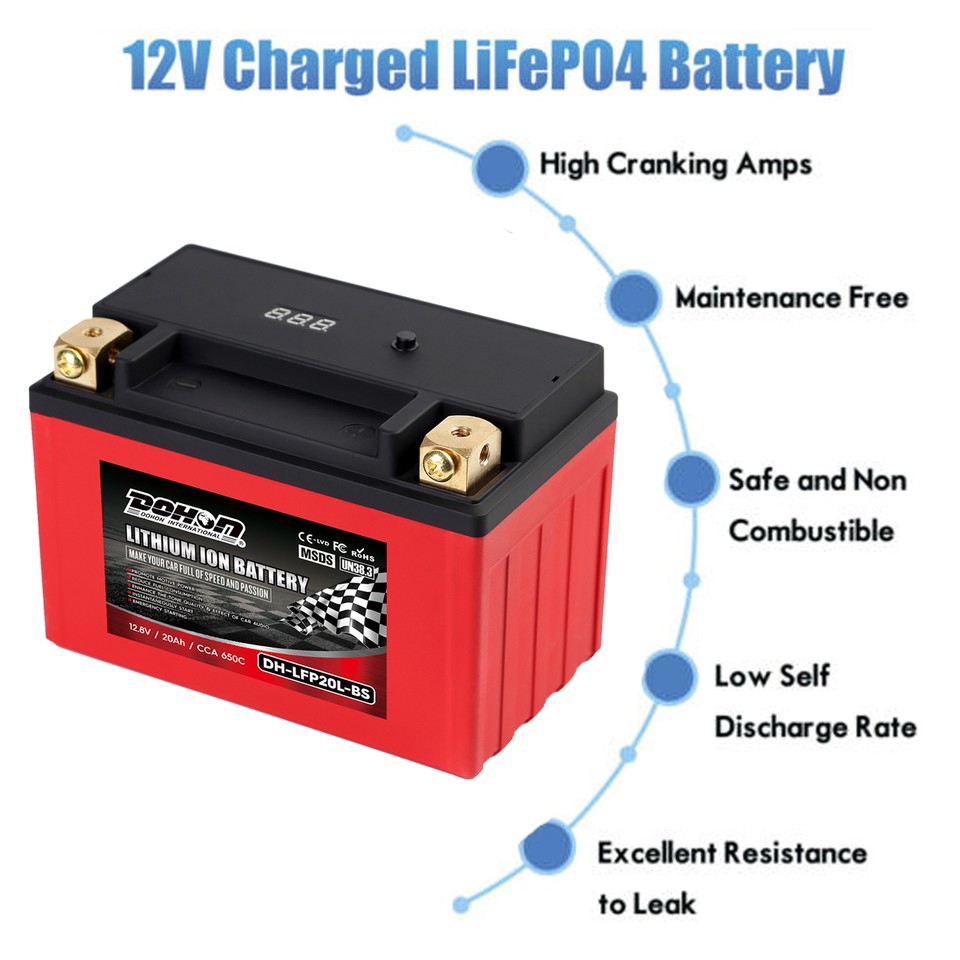 20L-BS 20ah Motorcycle LiFePO4 Battery Lithium Iron For Big Dog K-9 ...