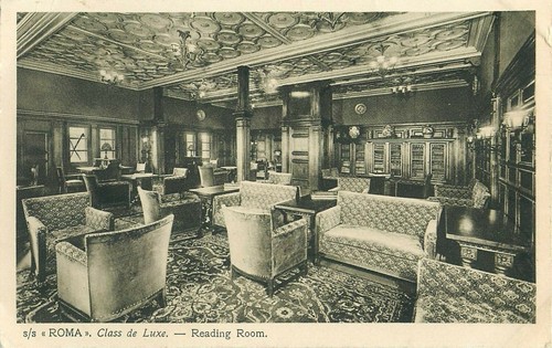 ITALY NAVIGAZIONE GENERALE ITALIANA STEAMSHIP SS ROMA READING ROOM OLD ...