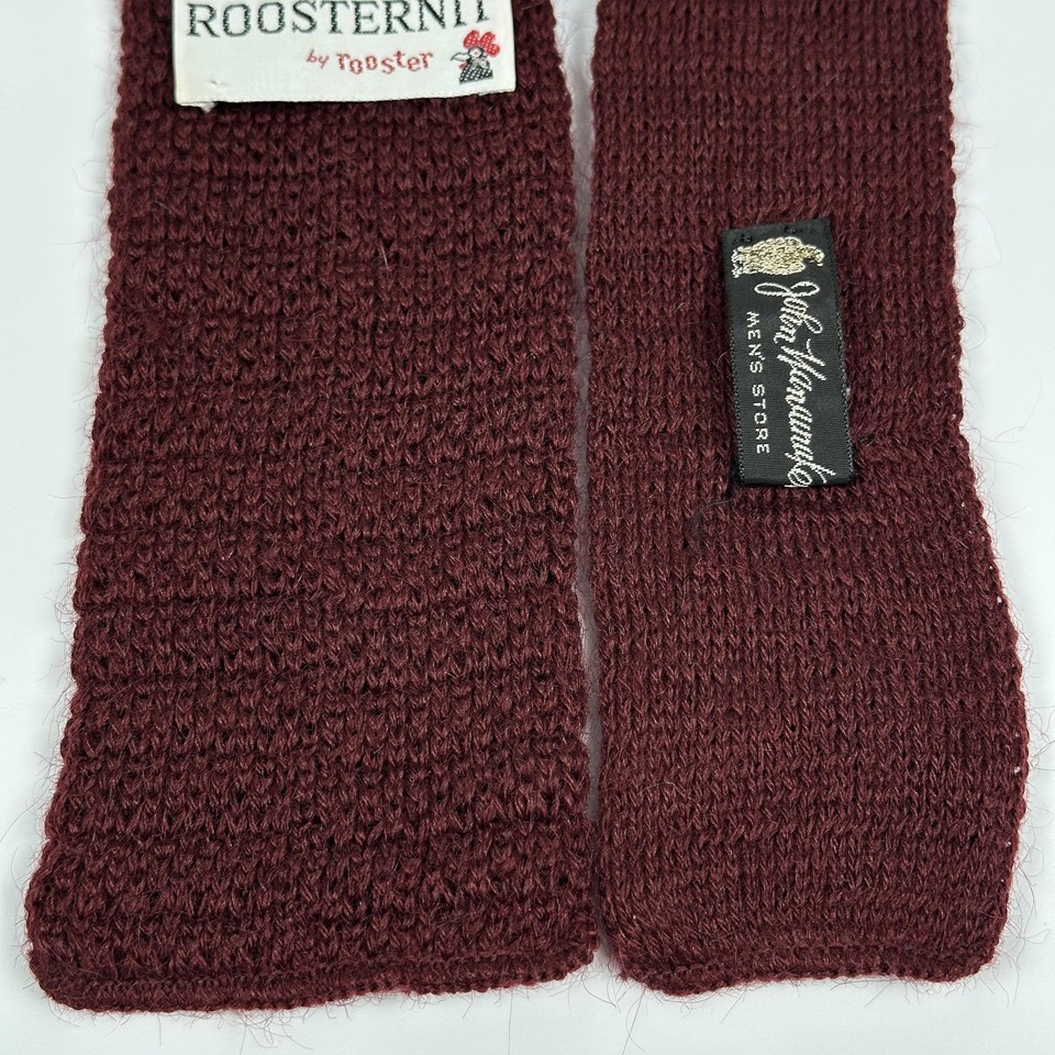 Vintage Rooster Tie Mens Burgundy Roosternit Mohair Wool Knit Square ...