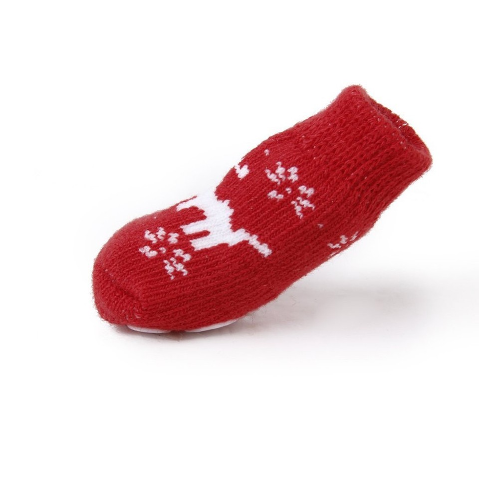 4pcs Christmas Reindeer Style Dog Puppy Cat Non-Slip Socks with - Size ...
