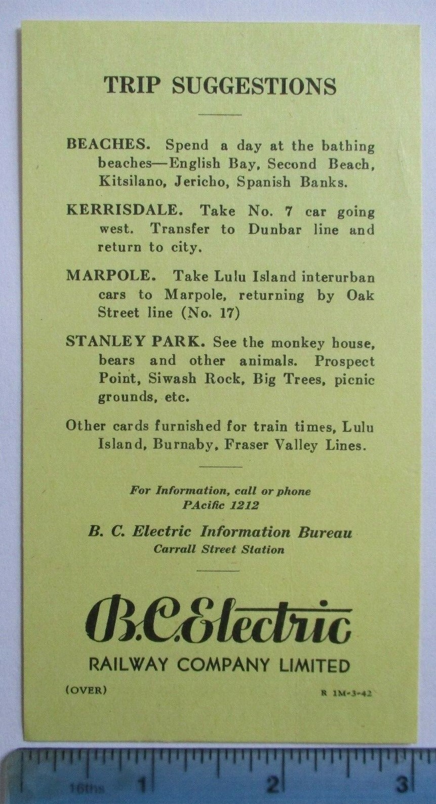 1942 B.C. Electric Railway BCER Central Park Timetable British Columbia ...