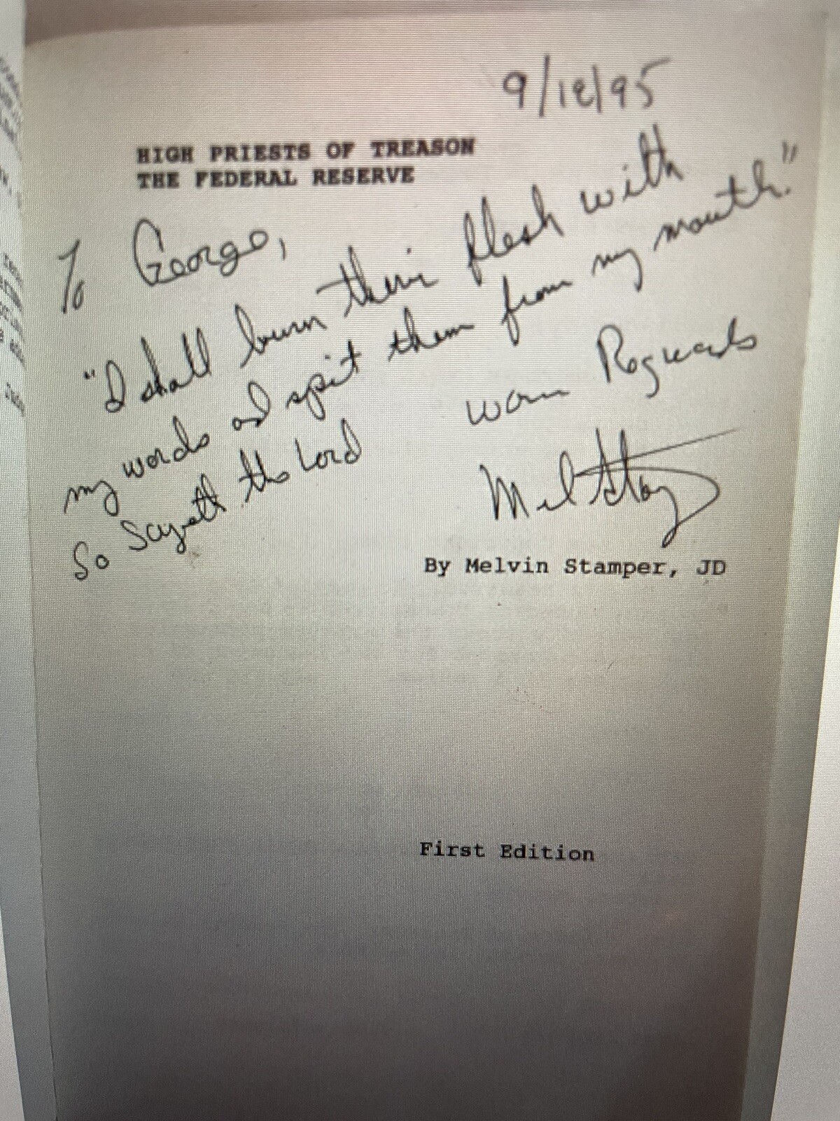 High Priests of Treason : Federal Reserve by Melvin Stamper (1995 ...