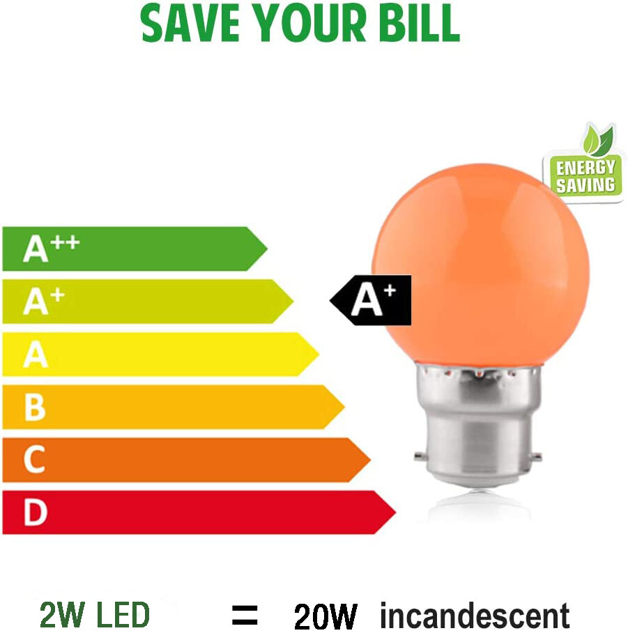 20 Pack B22 2W AC 220V LED G45 Globe Bulb Orange Color Energy Saving ...