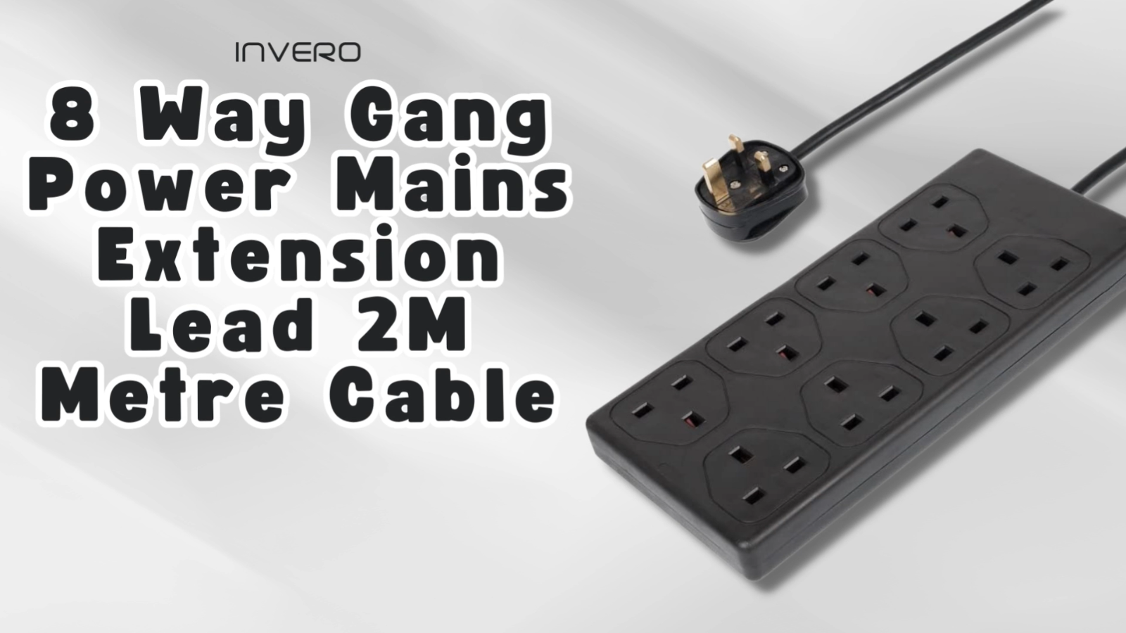 8 Way Mains Extension Lead Gang Socket Power 2M Metre Cable 13A Amps ...