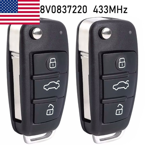 2 Flip Remote Key for Audi A3 S3 2012 2013 2014 2015 Fob 3Buton 433MHz ...