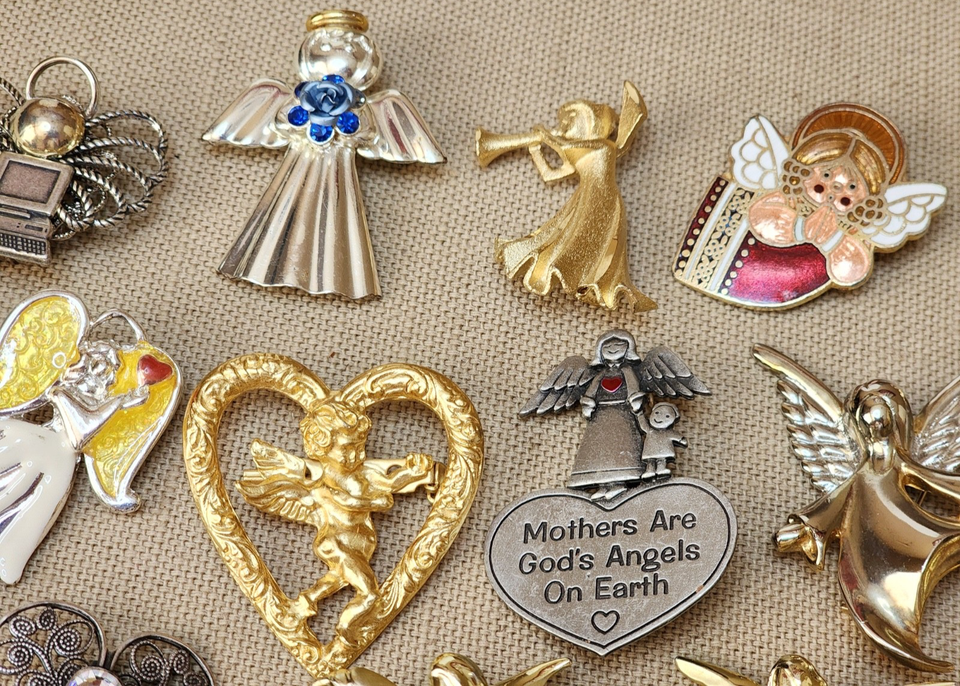 Guardian Angel Cherub Brooch Lapel Pin Gold Silver Tone Religious Mix ...