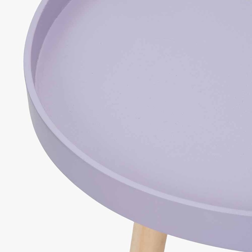 Lavender Round Scandi Wooden End Tables For Living Room Tripod Legs ...