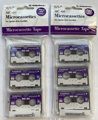 Lot of 2x 3-Packs of Radio Shack MC-60 MICROCASSETTE TAPES Sealed # 44 ...