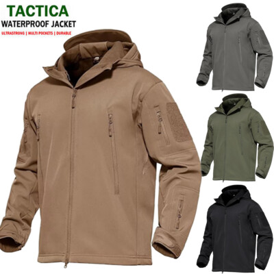 Men Tactical Soft Shell Waterproof Jacket Coat Fleece Lined Zip Up ...