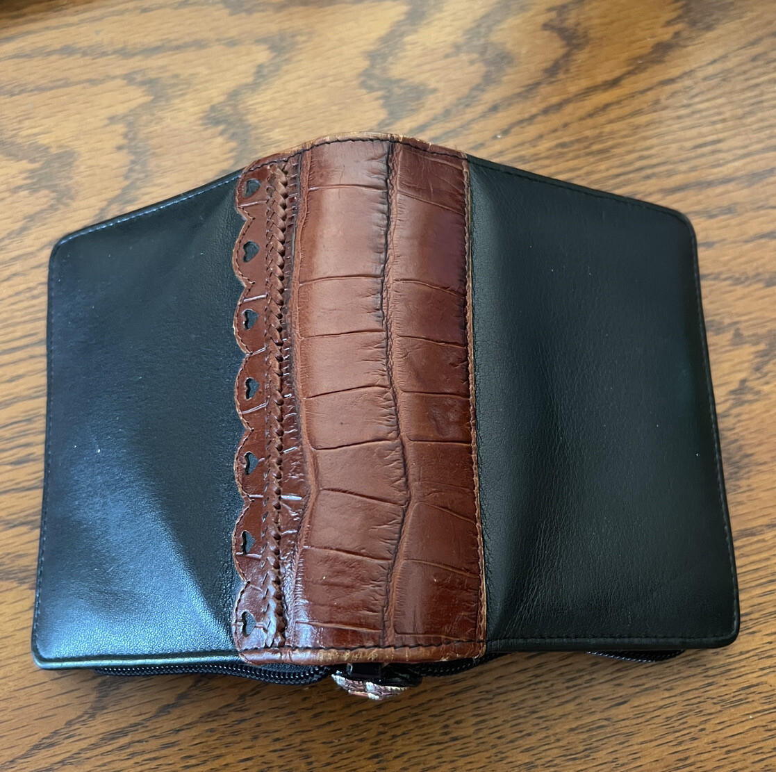 Brighton Wallet Phone Organizer Zip Around Black Leather Heart Brown ...