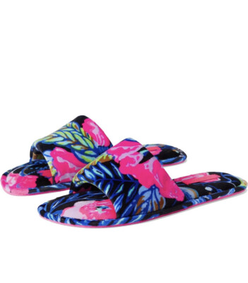 NWT Lilly Pulitzer Maritime plush slip on Slippers in Onyx Earned sz 9/ ...