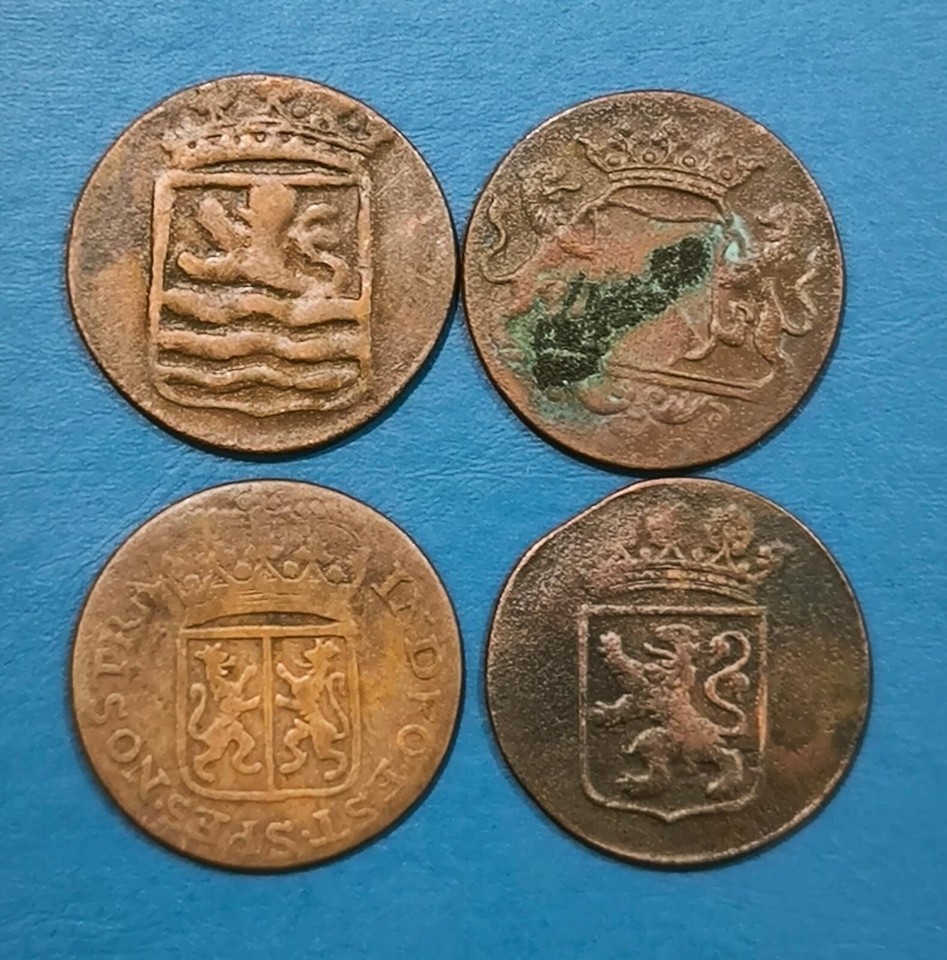 4 Pcs Dutch Colonial Voc Duit 1791 Different Type New York Penny Coin ...