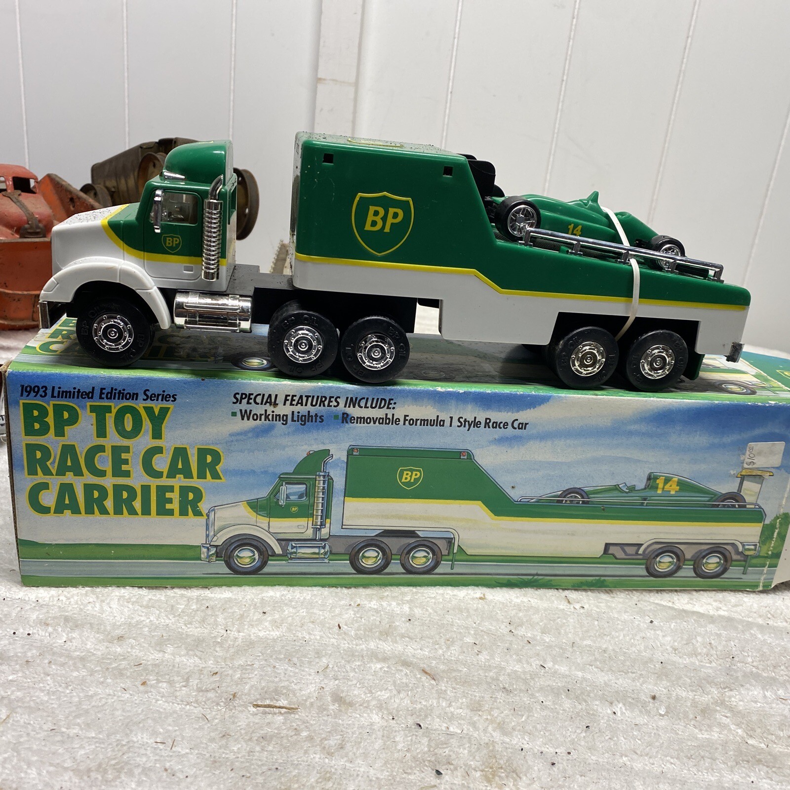 1993 Vintage BP Toy Racecar Carrier Truck and Racer- NIB- Limited ...