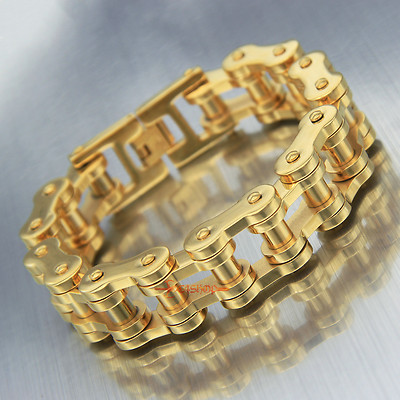 Heavy Stainless Steel Bike Chain Men's Bracelet Motorcycle Biker Gold ...