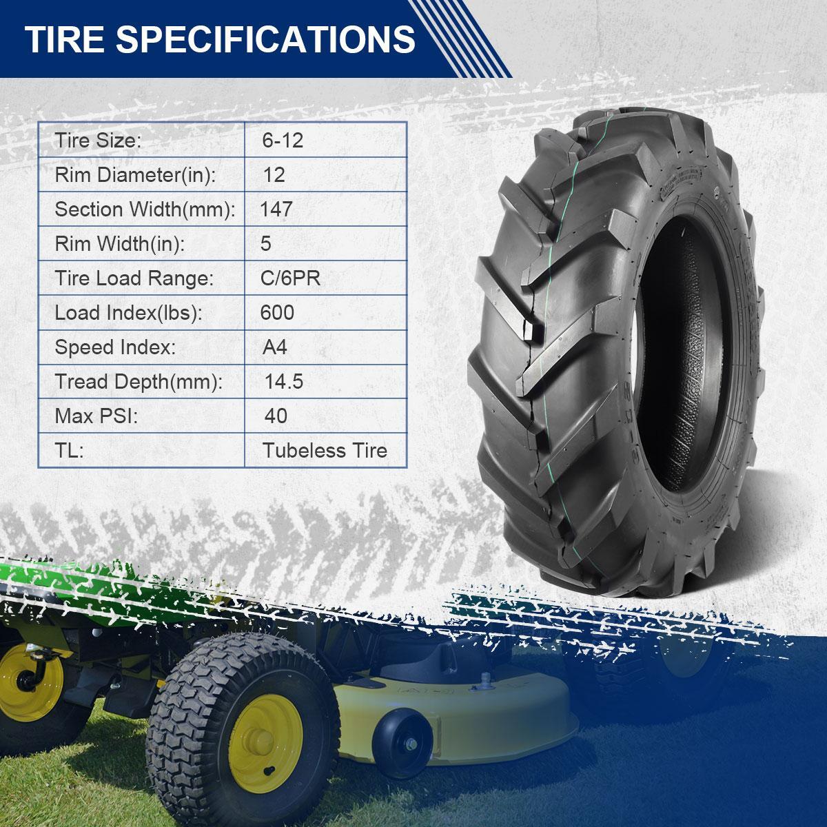 6-12 Lawn Garden Tractor Riding Tire 6PR 6x12 Tubeless 2pcs | eBay