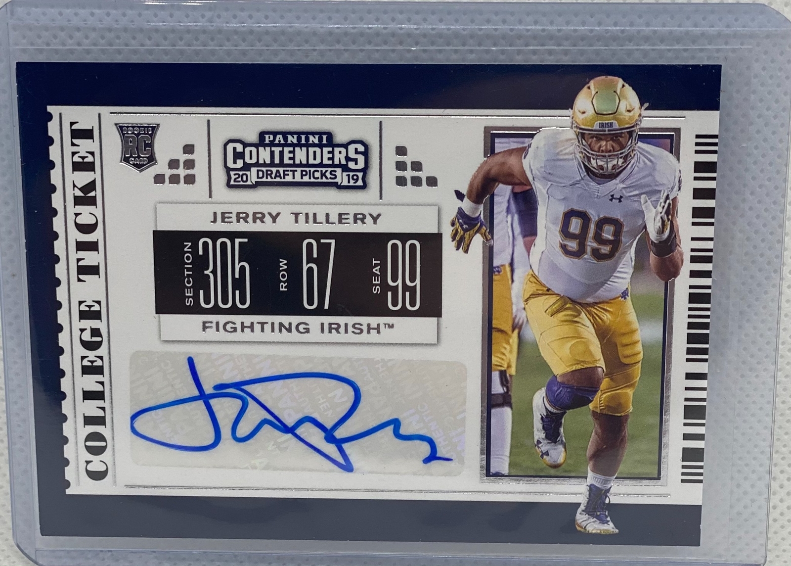 JERRY TILLERY 2019 PANINI CONTENDERS DRAFT PICKS COLLEGE TICKET AUTO RC ...