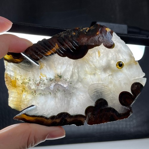 220g Natural Crystal Specimen.Agate crystal cluster. Hand-carved .FISH ...