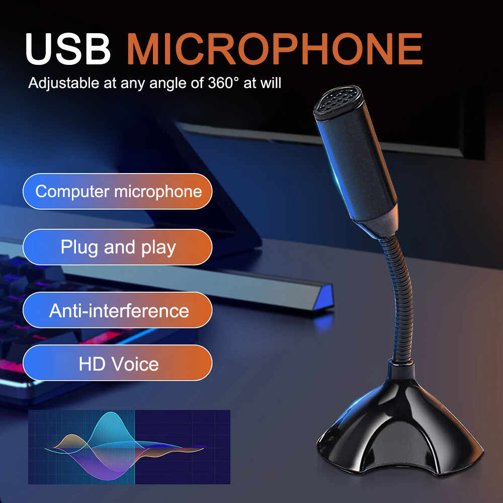 USB Computer Mini Microphone Stand Recording Mic For PC Desktop Laptop ...
