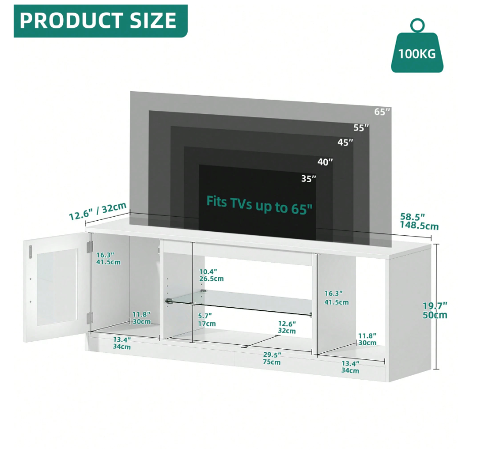 Modern TV Stand Cabinet Unit, 65 Inch TV Unit TV Table w/Shelves for ...