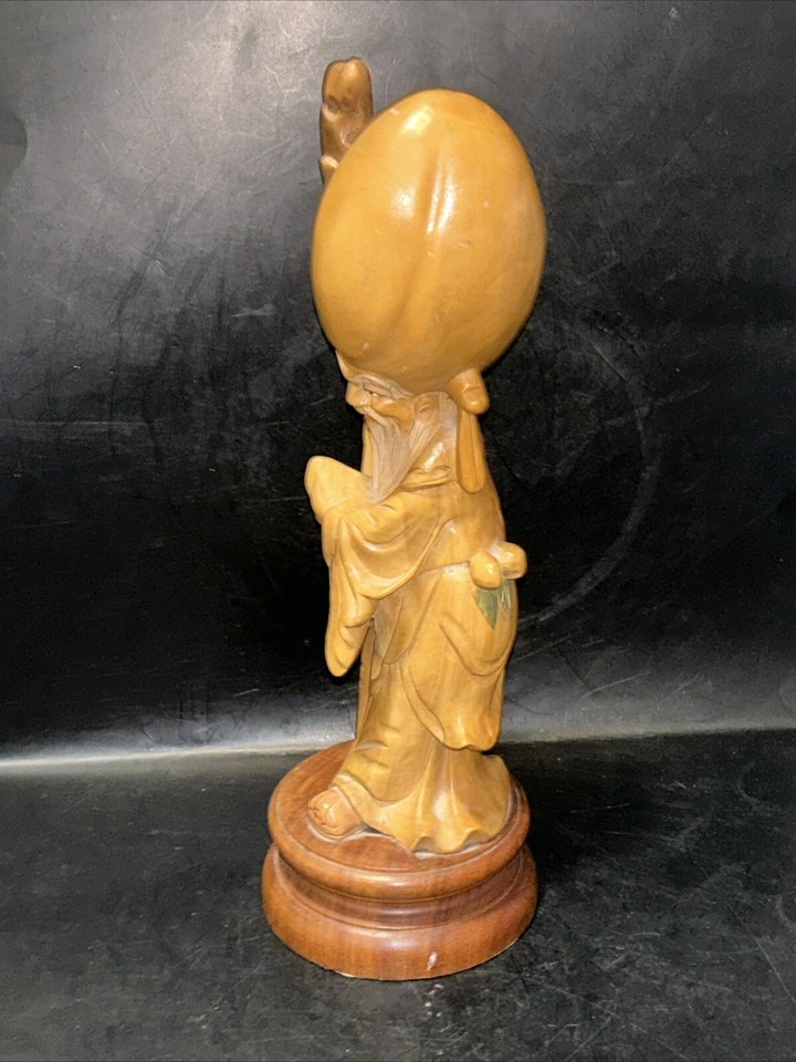 Vintage Shao Lao Chinese God of Longevity Carved Statue Figurine 11.5 ...