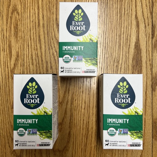 (x3) Ever Root Immunity + Spirulina Dog Supplement 60 Chewable Tablets ...