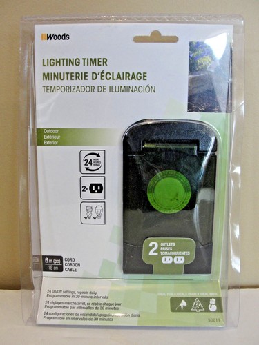 Woods 50011 Outdoor Lighting Timer, 24 Hour On/Off Setting, 2 Grounded ...