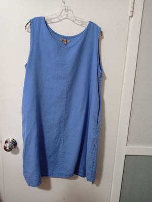 Flax clothing Cornflower blue linen A-line dress size L | eBay
