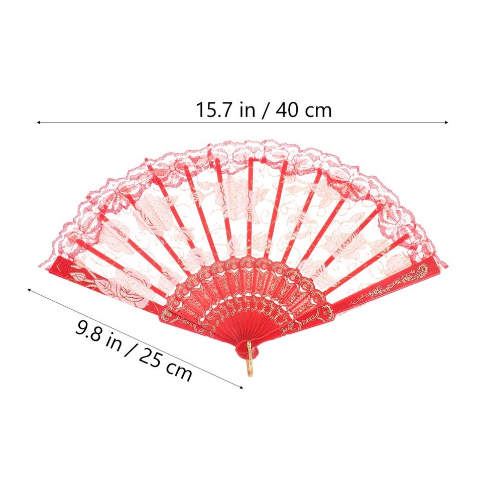 2pcs Pretty Lace Folding Fan Handheld Fan Folding Rose Fan Lace Dancing ...
