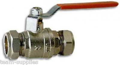 ** RED LEVER ACTION BALL VALVE 15MM FULL BORE COMPRESSION WATER ...